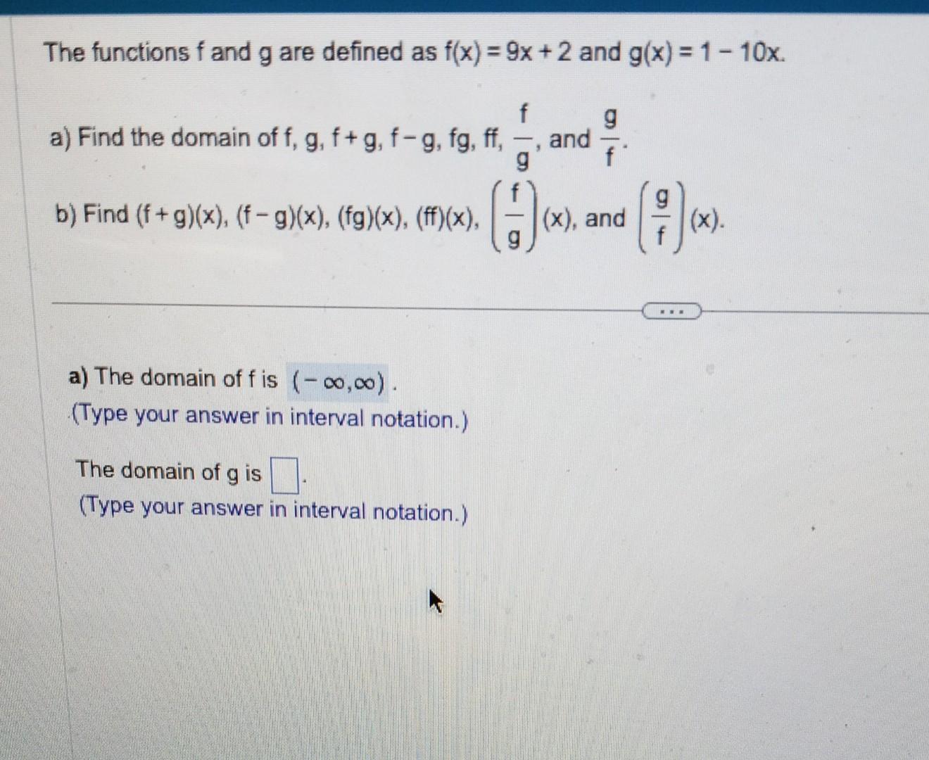 Solved The functions f and g are defined as f(x)=9x+2 and | Chegg.com