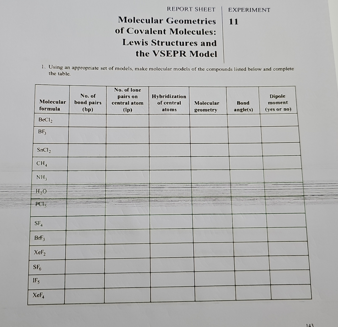 Molecular Geometries11of Covalent Molecules:Lewis | Chegg.com