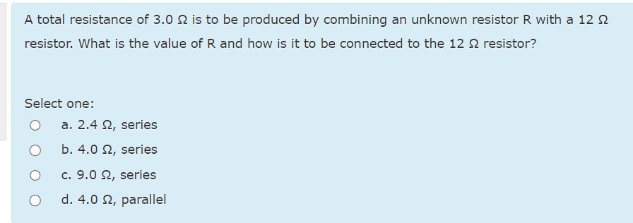 Solved A total resistance of 3.0Ω ﻿is to be produced by | Chegg.com