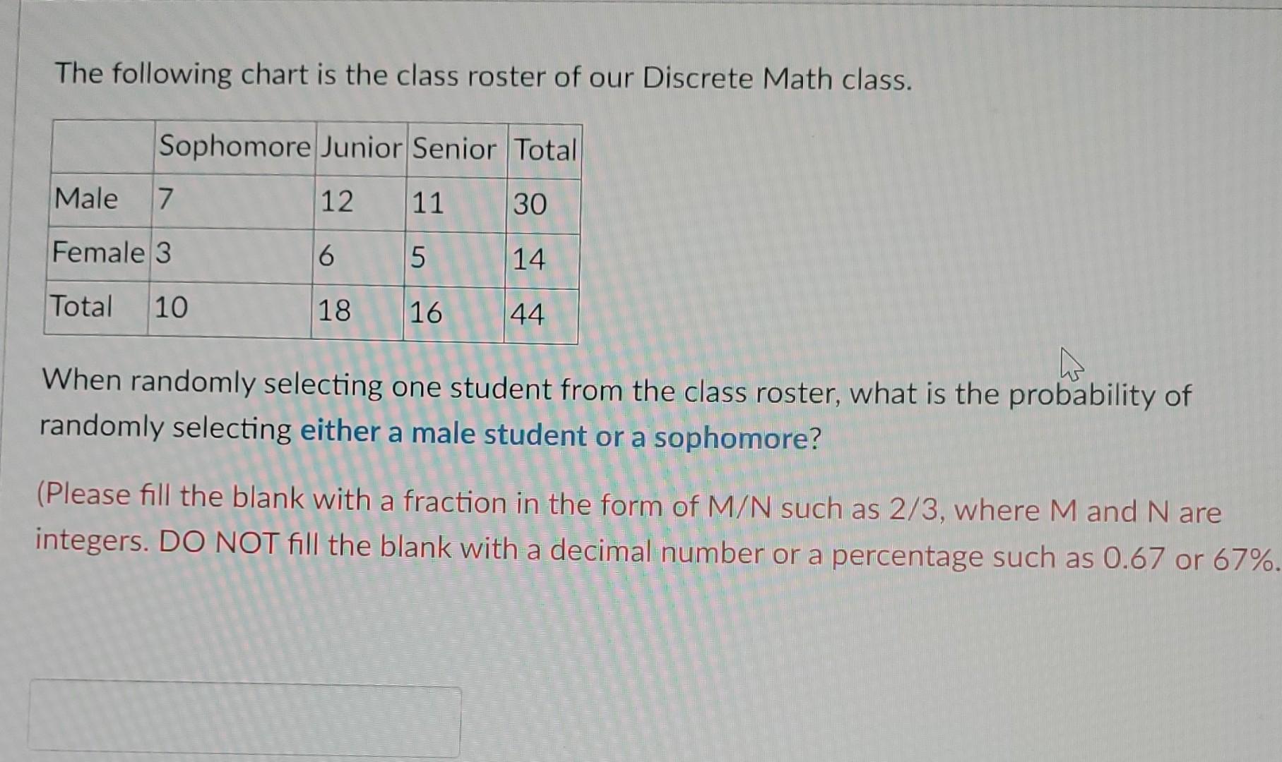 Solved The following chart is the class roster of our | Chegg.com