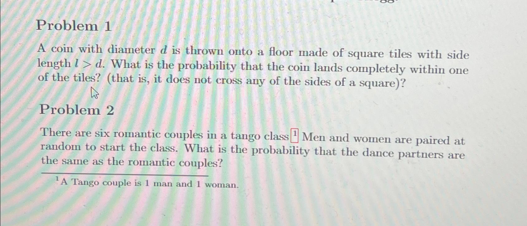 Solved Problem 1A coin with diameter d ﻿is thrown onto a | Chegg.com