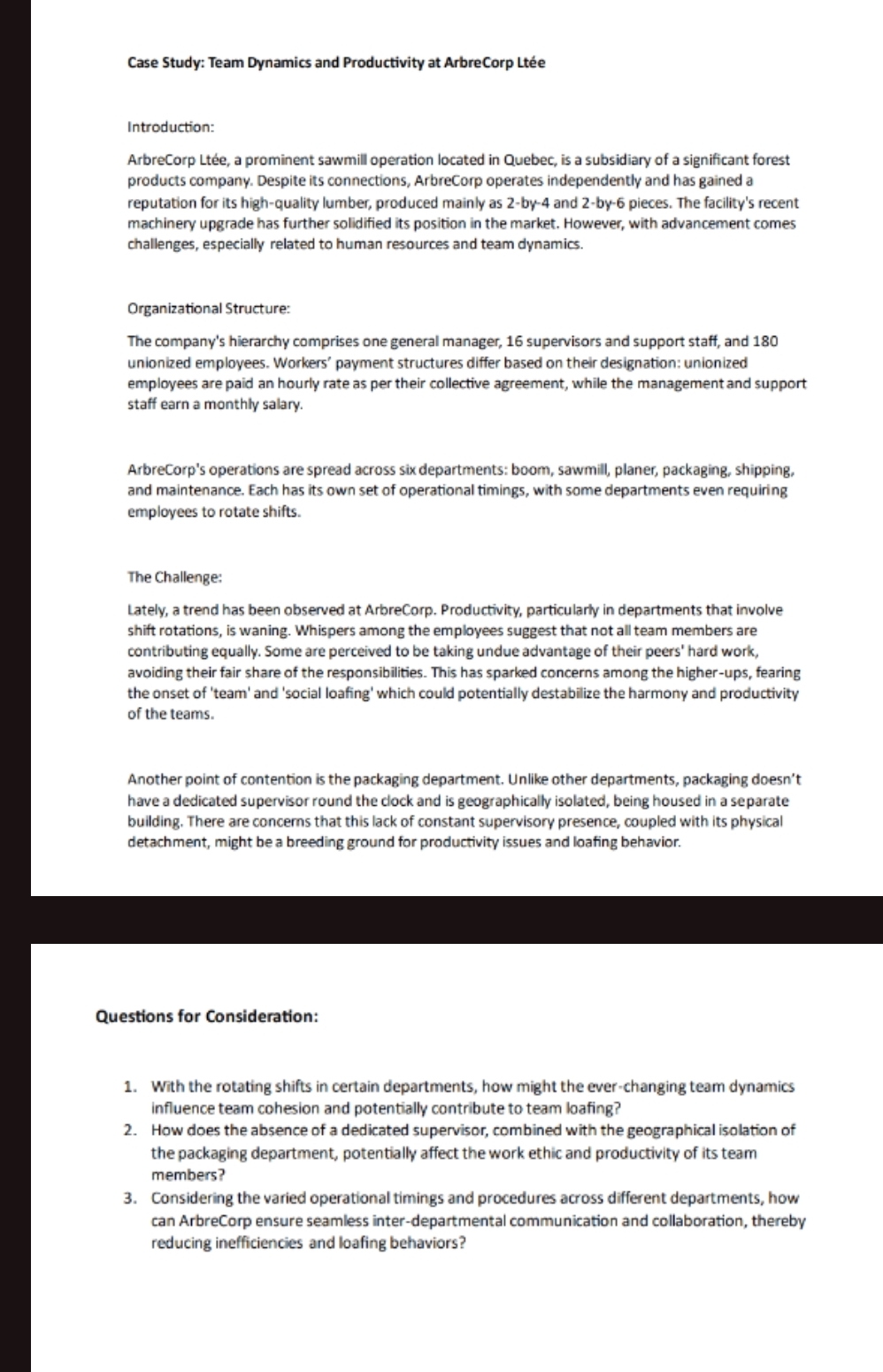 Solved Case Study: Team Dynamics and Productivity at | Chegg.com