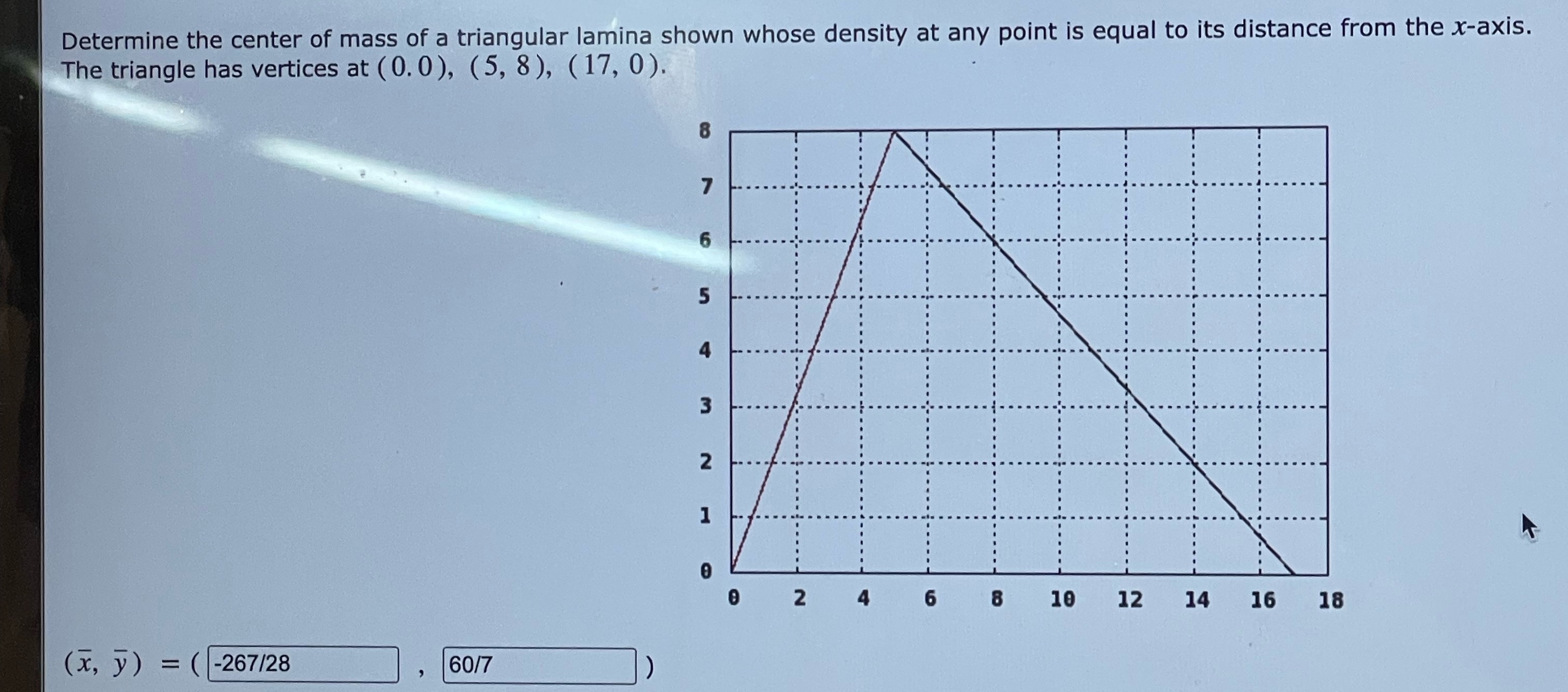 Solved Determine the center of mass of a triangular lamina | Chegg.com