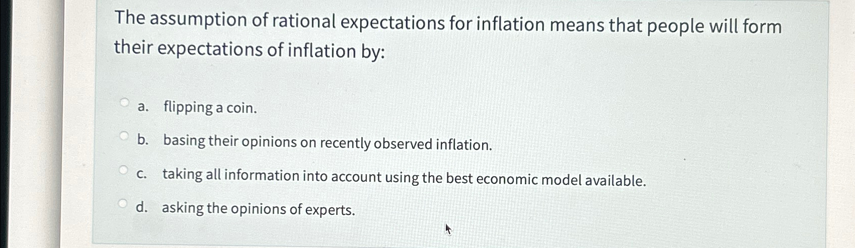 Solved The assumption of rational expectations for inflation | Chegg.com