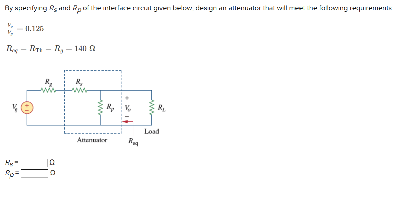 Solved By specifying RS ﻿and Rp ﻿of the interface circuit | Chegg.com