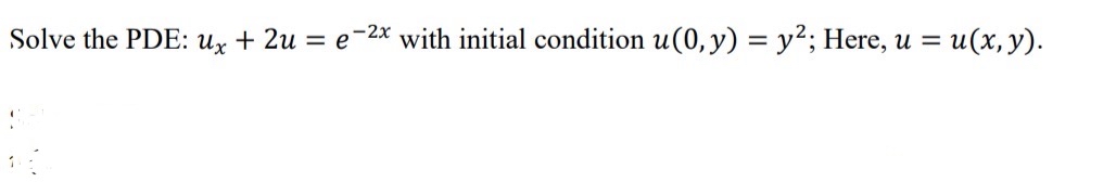 Solved Solve the PDE: ux+2u=e-2x ﻿with initial condition | Chegg.com