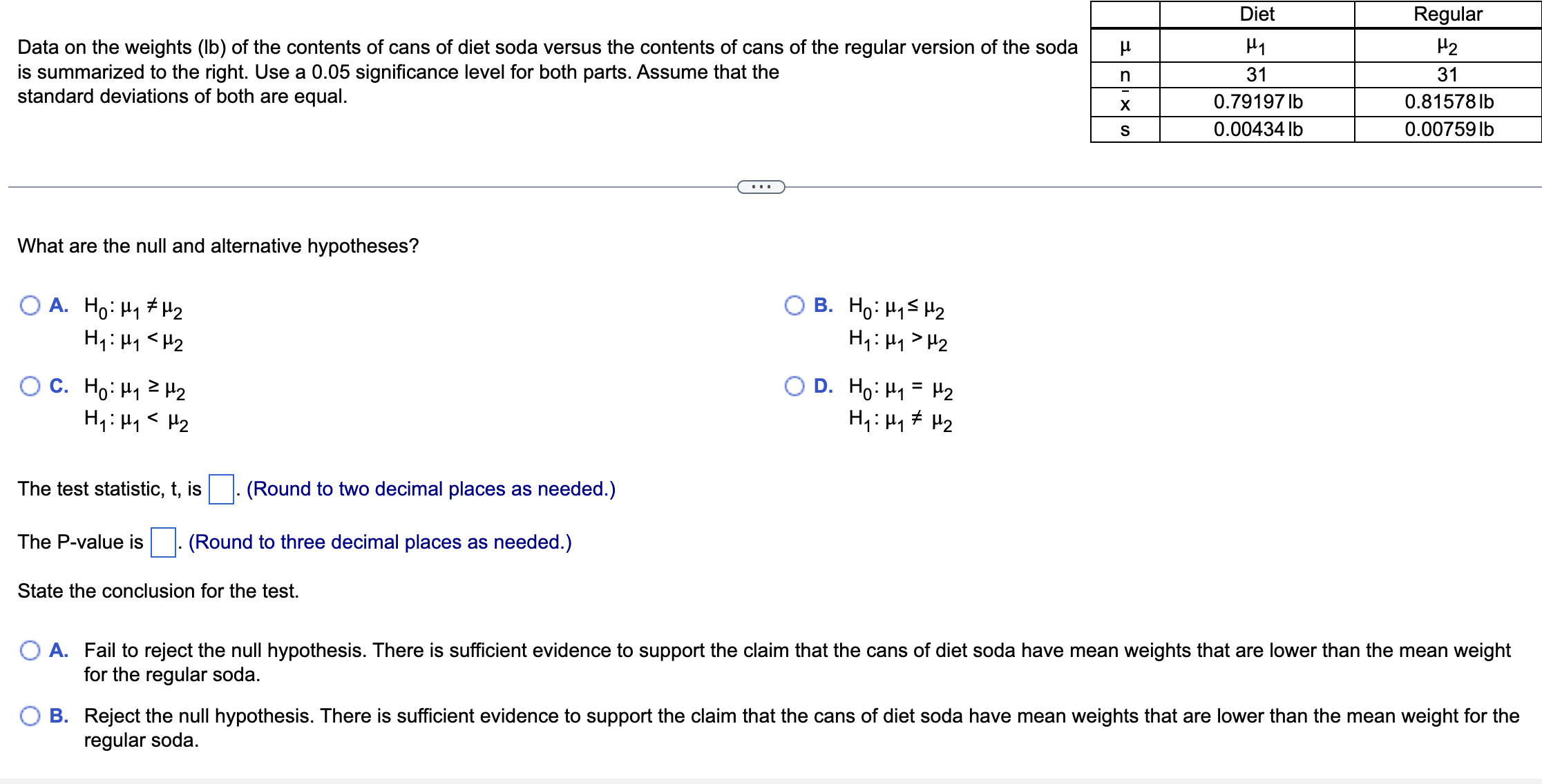 Solved What are the null and alternative | Chegg.com