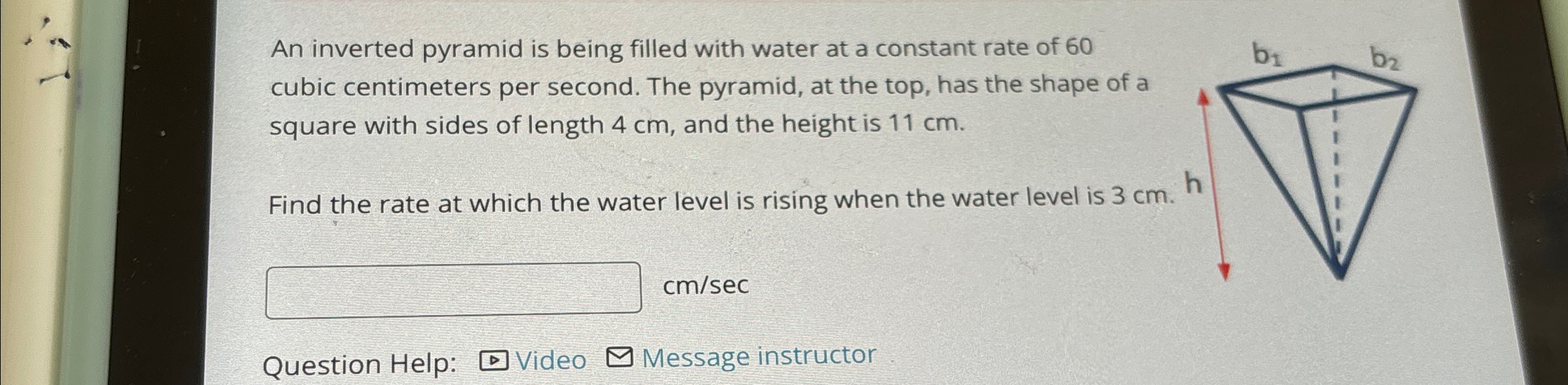 Solved An inverted pyramid is being filled with water at a | Chegg.com