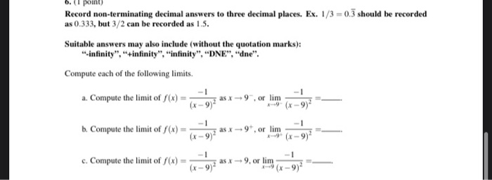 Solved point) Record non-terminating decimal answers to | Chegg.com