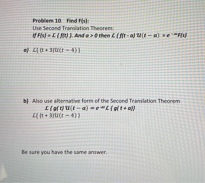 Solved Problem 10. Find F(s) : Use Second Translation | Chegg.com