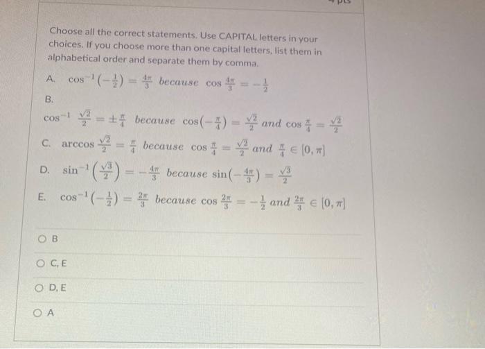 Solved Choose all the correct statements. Use CAPITAL | Chegg.com