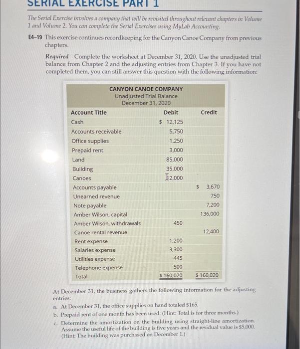 Solved The Serial Exercise involves a compary that will | Chegg.com