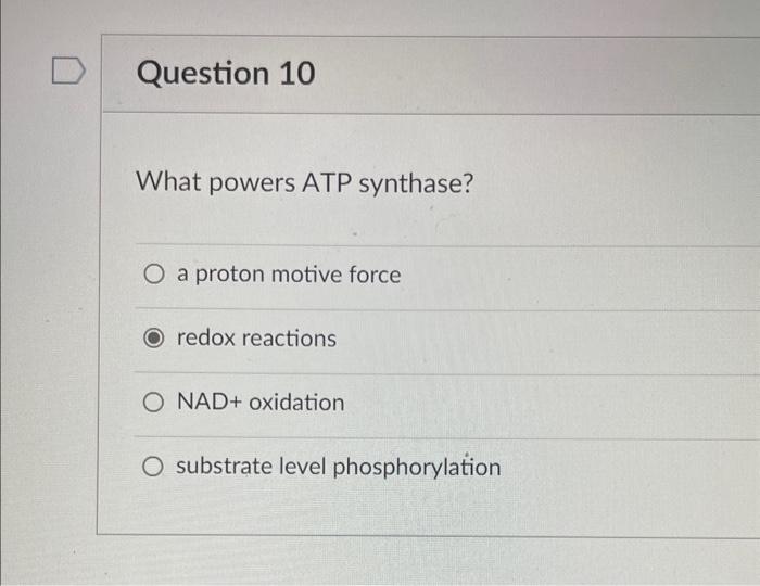 Solved What powers ATP synthase? a proton motive force redox | Chegg.com