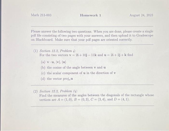 Solved Math 213-003 Homework 1 August 24, 2023 Please answer | Chegg.com