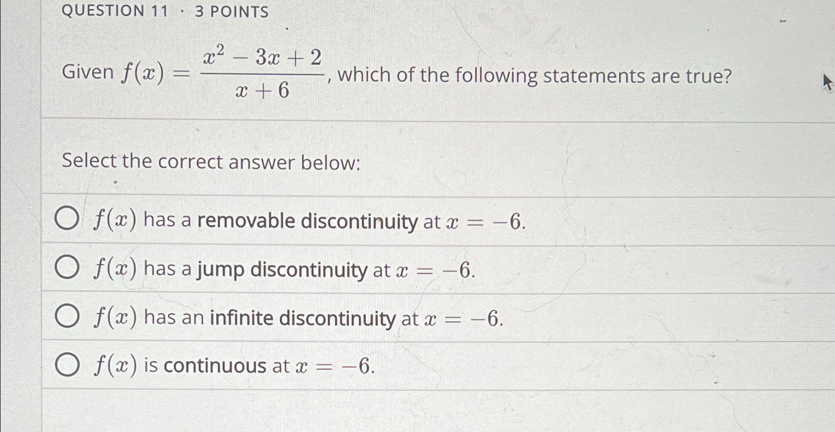 Solved Given f(x)=x2-3x+2x+6, ﻿which of the following | Chegg.com