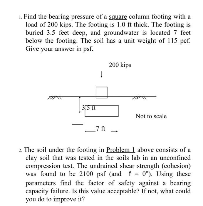 Solved 1. Find the bearing pressure of a square column | Chegg.com
