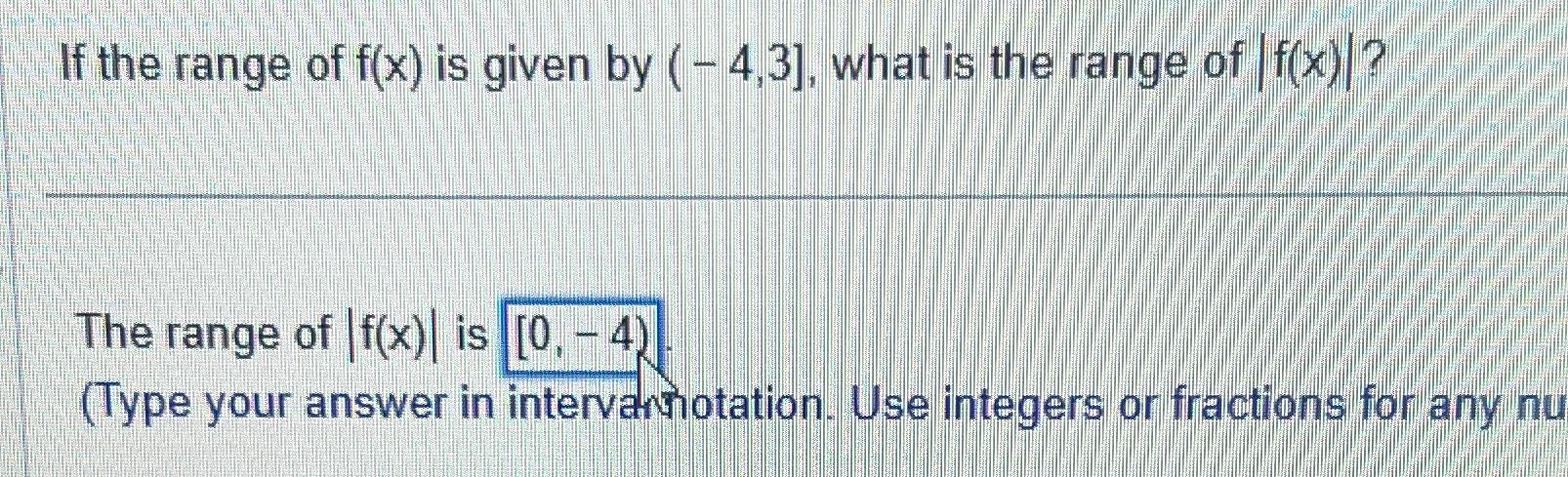 Solved If the range of f(x) ﻿is given by (-4,3], ﻿what is | Chegg.com