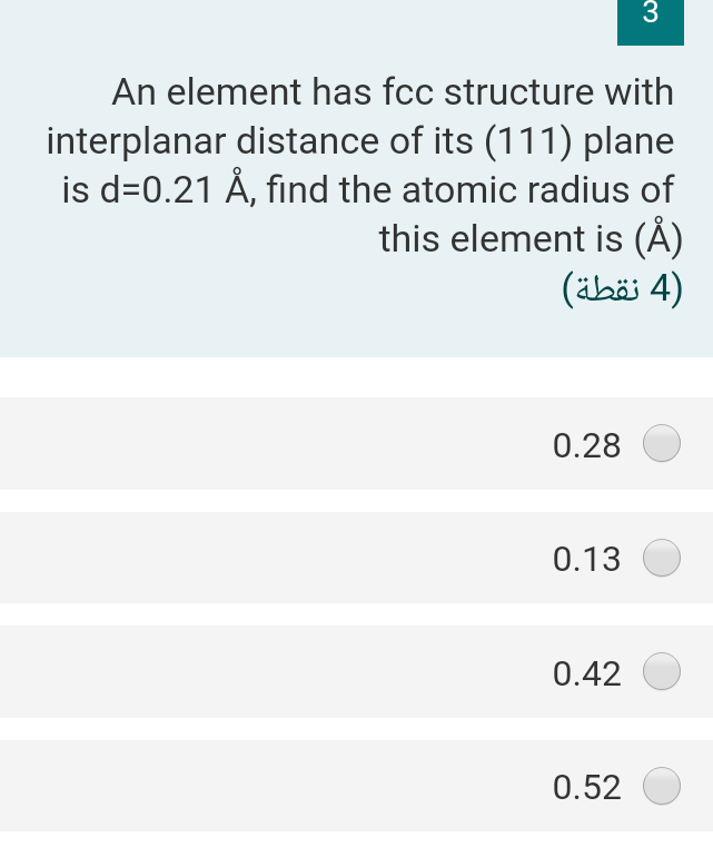 Solved 3 An element has fcc structure with interplanar | Chegg.com