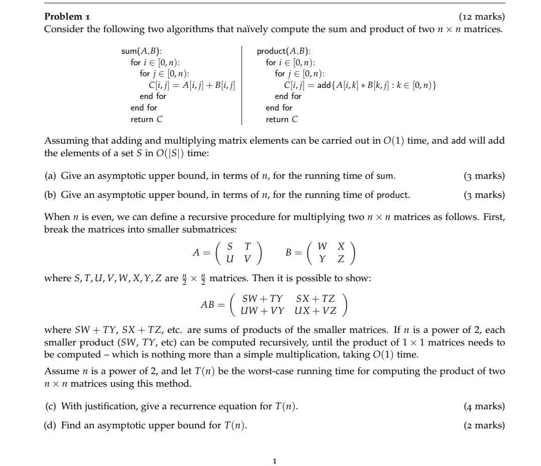 Problem 1 (12 marks) Consider the following two | Chegg.com