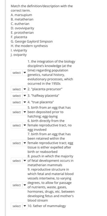 Solved one question 2 parts of matching part a and part b | Chegg.com