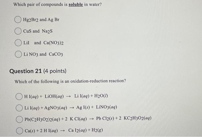 Solved Which pair of compounds is soluble in water? Hg2Br2 | Chegg.com