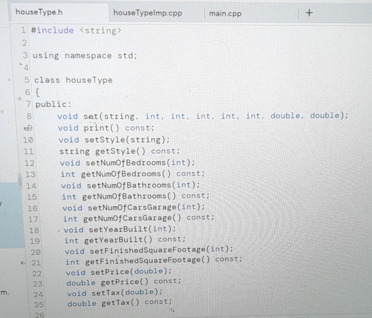 Solved int getNumOfBathrooms() const; void | Chegg.com