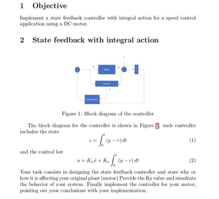 Solved 1 Objective Implement a state feedback controller | Chegg.com