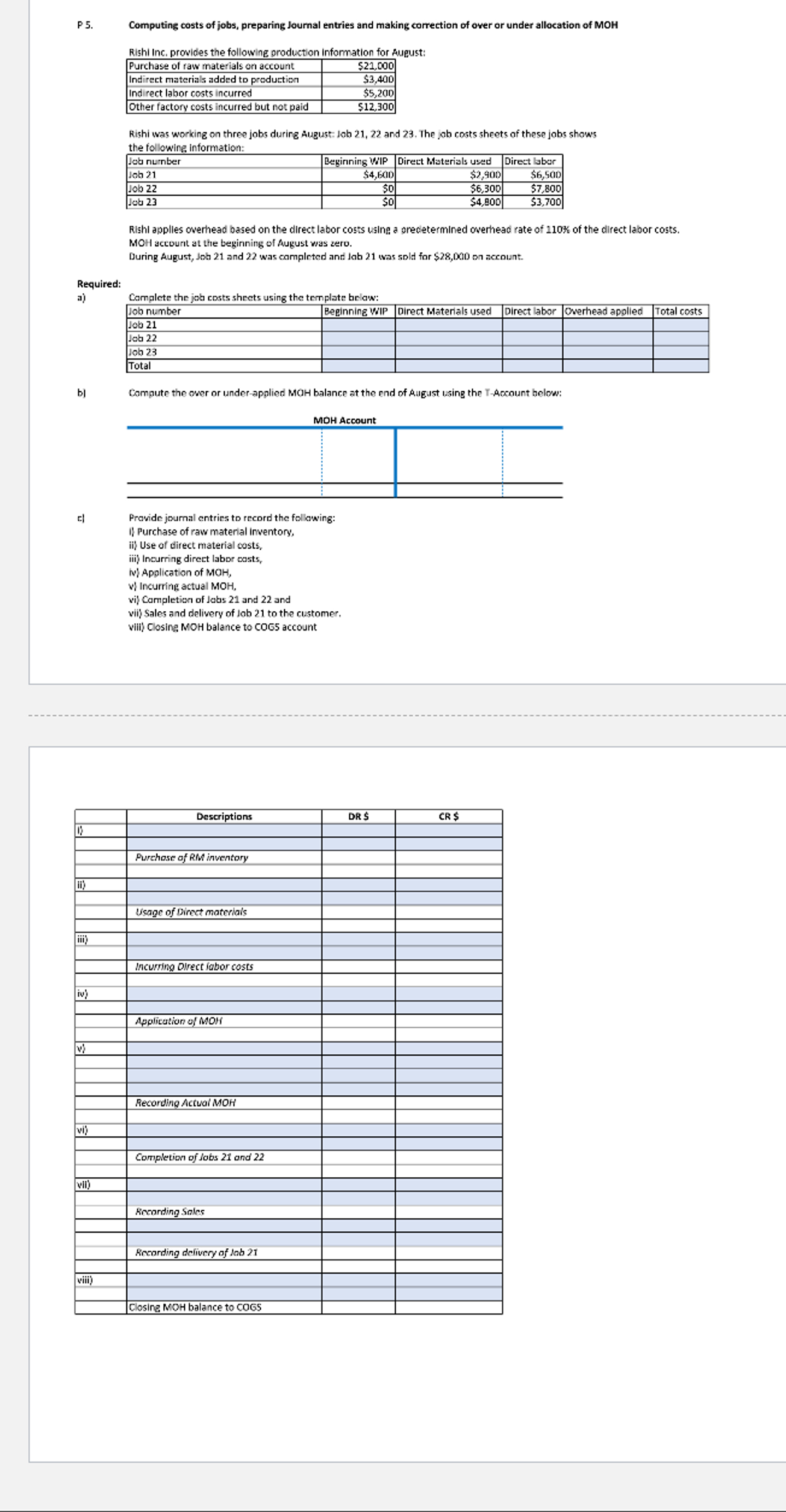 Solved P 5. ﻿Computing costs of jobs, preparing Journal | Chegg.com