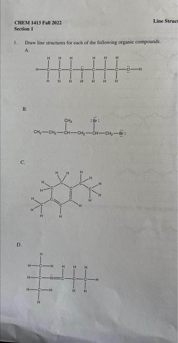 Solved 1. Draw line structures for each of the following | Chegg.com