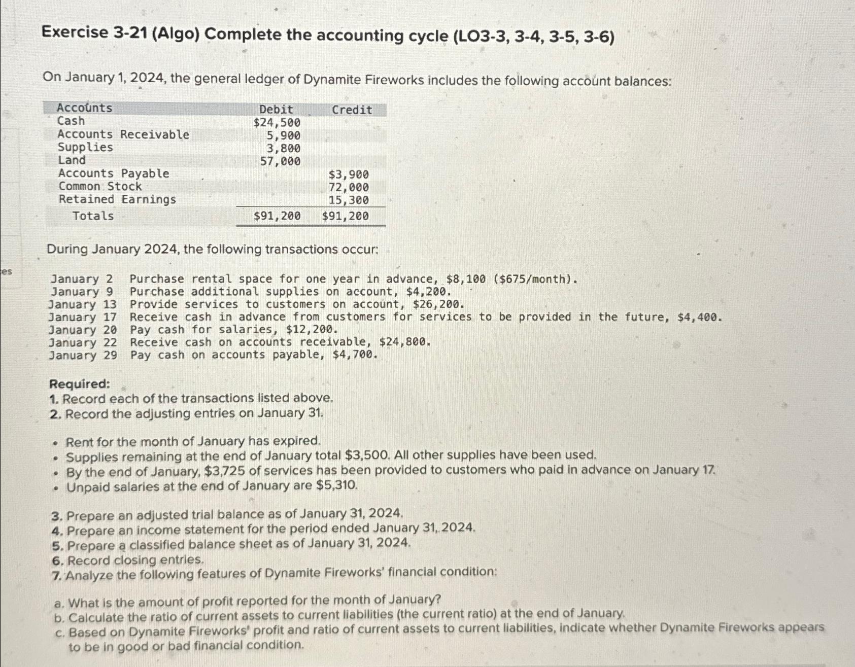 Solved Exercise 3-21 (Algo) ﻿Complete the accounting cycle | Chegg.com