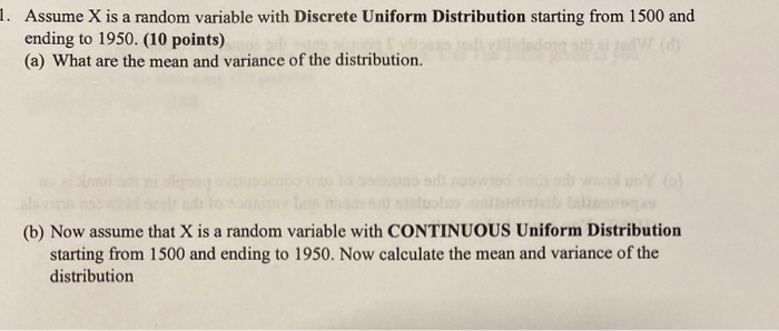 Solved 1. Assume X is a random variable with Discrete | Chegg.com