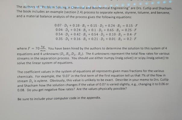 Solved The authors of "Problem Solving in Chemical and | Chegg.com