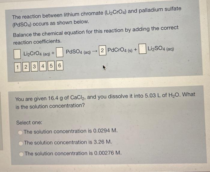 Solved The reaction between lithium chromate (LiaCrO4) and | Chegg.com