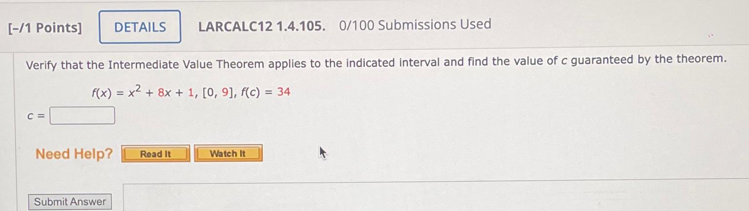 Solved [-/1 ﻿Points]LARCALC12 1.4.105. 0100 ﻿Submissions | Chegg.com