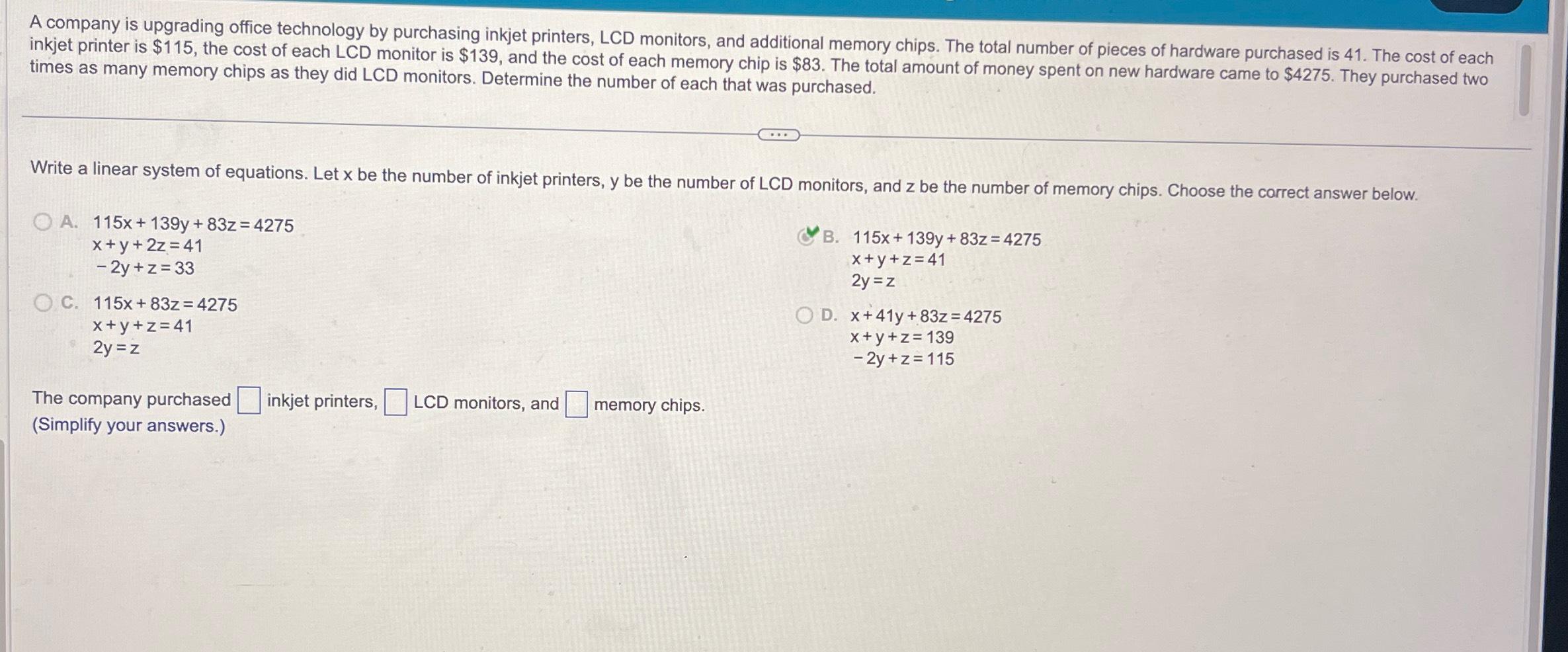 Solved times as many memory chips as they did LCD monitors. | Chegg.com