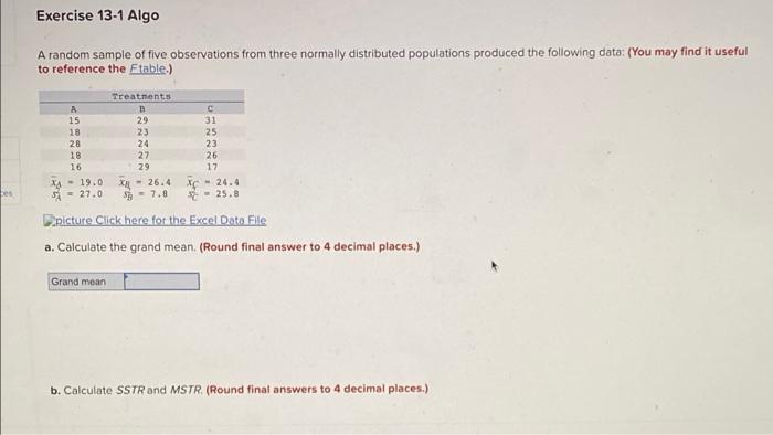 Solved Exercise 13-1 Algo A random sample of five | Chegg.com