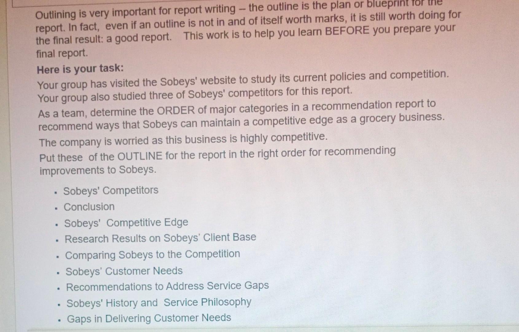 Solved Outlining is very important for report writing - the | Chegg.com
