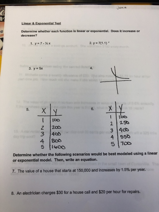 Solved Linear & Exponential Test Determine whether each | Chegg.com