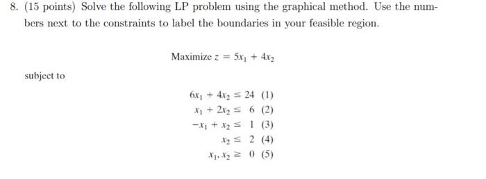 Solved 8. (15 points) Solve the following LP problem using | Chegg.com