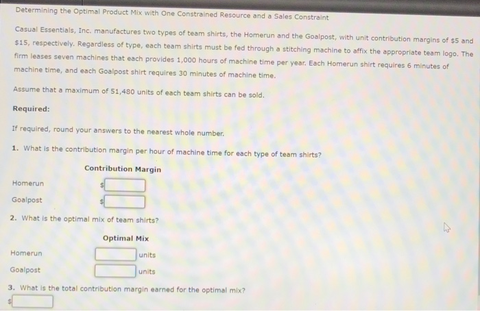 Solved Determining the optimal Product Mix with One | Chegg.com