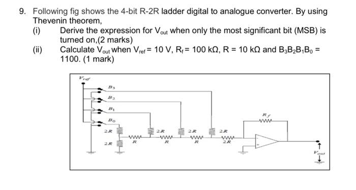 Solved 9. Following fig shows the 4-bit R-2R ladder digital | Chegg.com