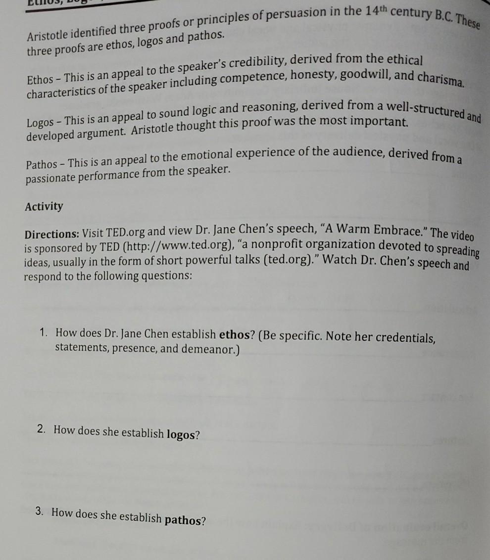 Solved Aristotle identified three proofs or principles of | Chegg.com