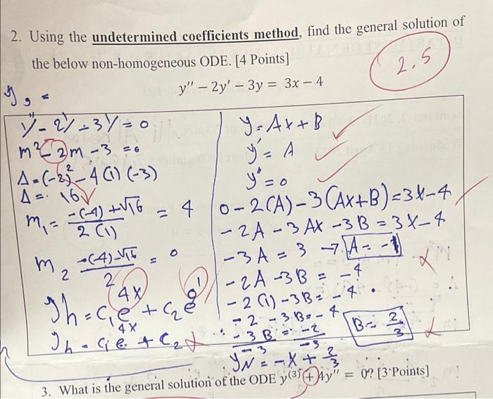 Solved 2. Using the undetermined coefficients method, find | Chegg.com