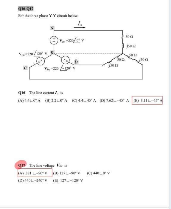 Solved Q16-Q17 For the three phase Y-Y circuit below, Q16 | Chegg.com