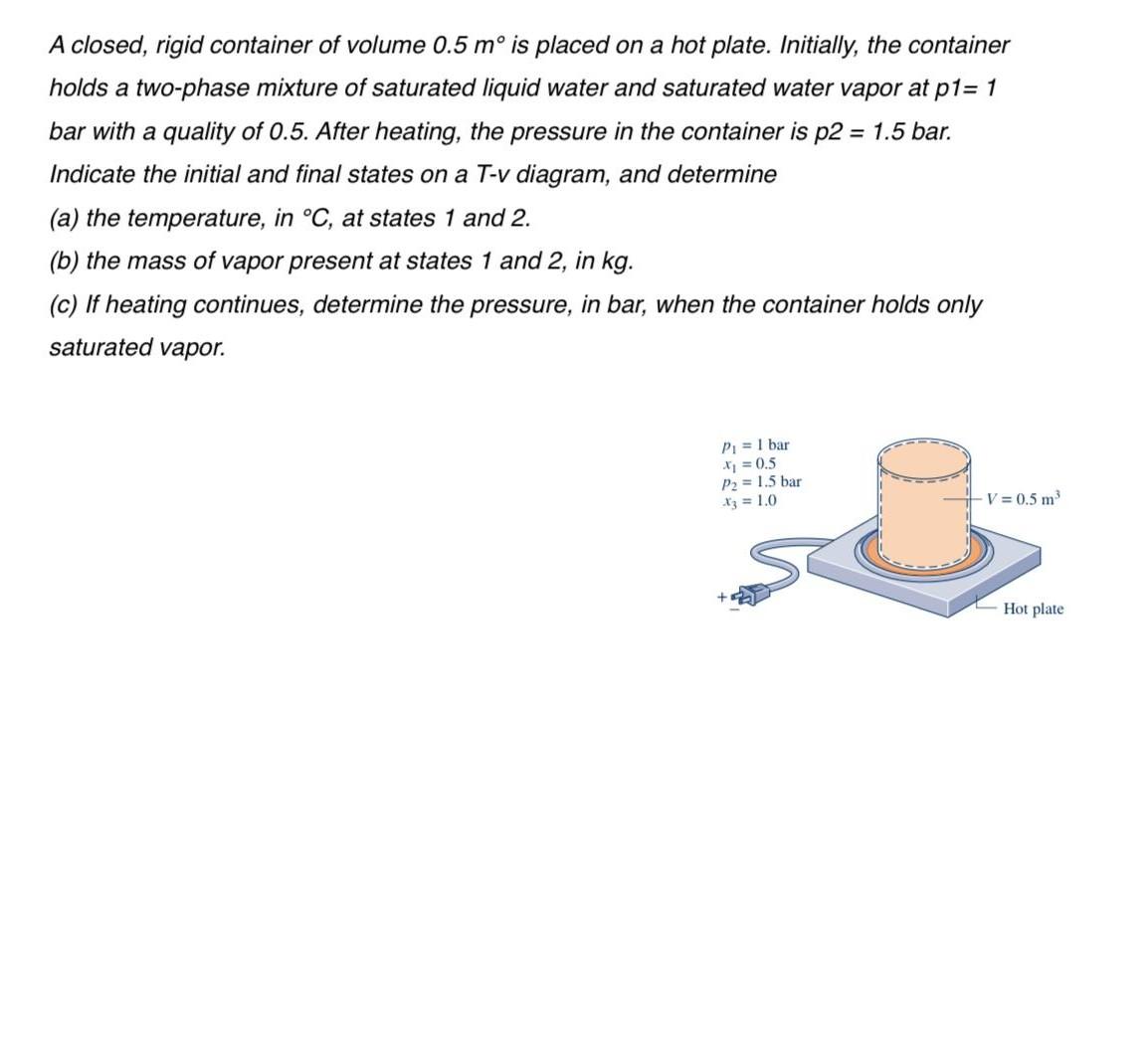 Solved A closed, rigid container of volume 0.5 m∘ is placed | Chegg.com