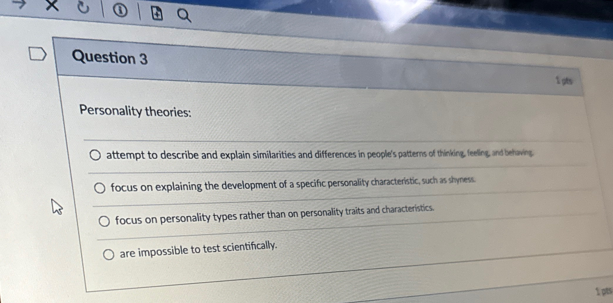 Solved Question 3Personality theories:q,attempt to describe | Chegg.com