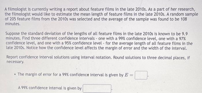 Solved A filmologist is currently writing a report about | Chegg.com