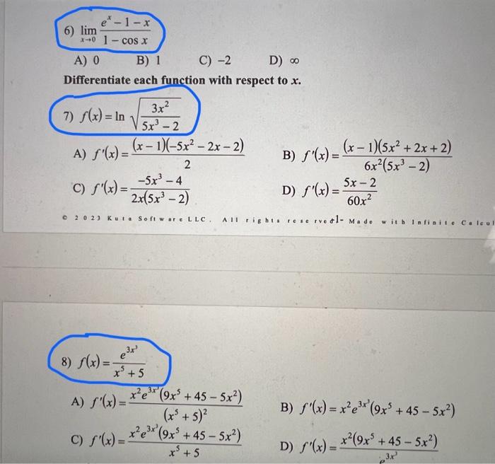 Solved Differentiate each function with respect to x. 2) | Chegg.com