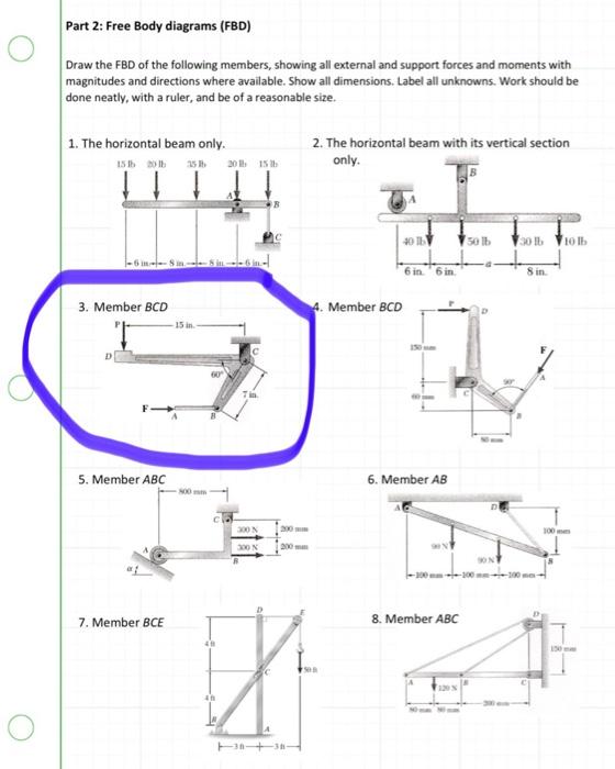 Solved Part 2: Free Body diagrams (FBD) Draw the FBD of the | Chegg.com