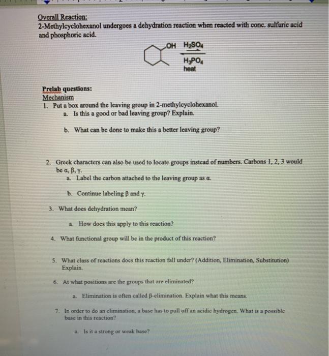 Solved Overall Reaction: 2-Methylcyclohexanol undergoes a | Chegg.com